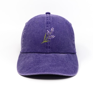 Lavender Flower Embroidered Baseball Cap, Washed Cotton Curve Brim ...