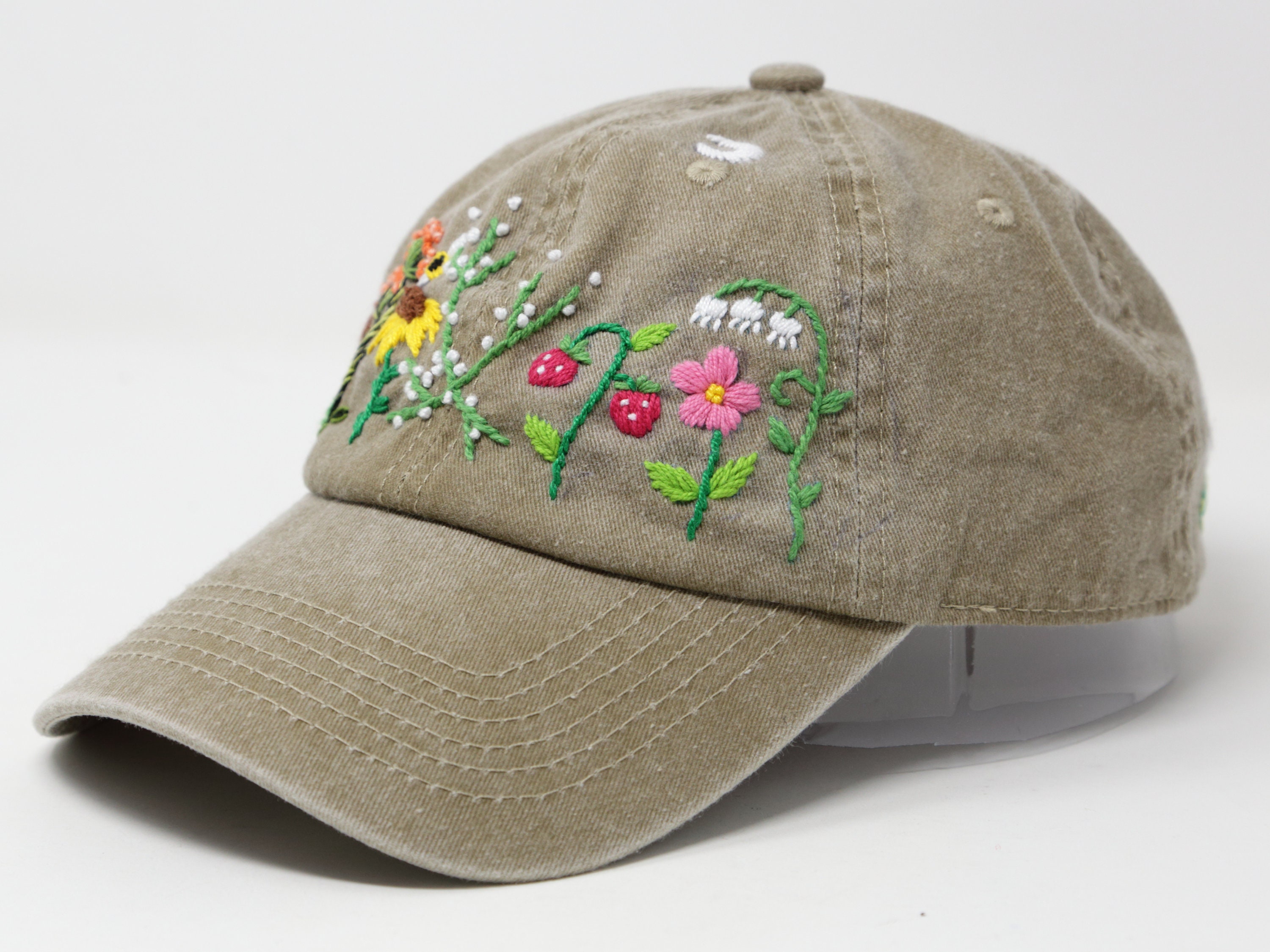 Wash Cotton Baseball Cap Large Hand Embroidered Mushroom - Etsy