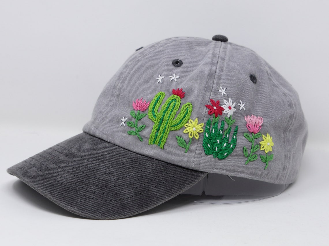 Hand Embroidered Cactus Cacti Hat Cap Wash Cotton Baseball - Etsy