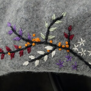Handmade Hand Embroidered Autumn Leaf Flower 100% Wool Beret Hat, Warm ...