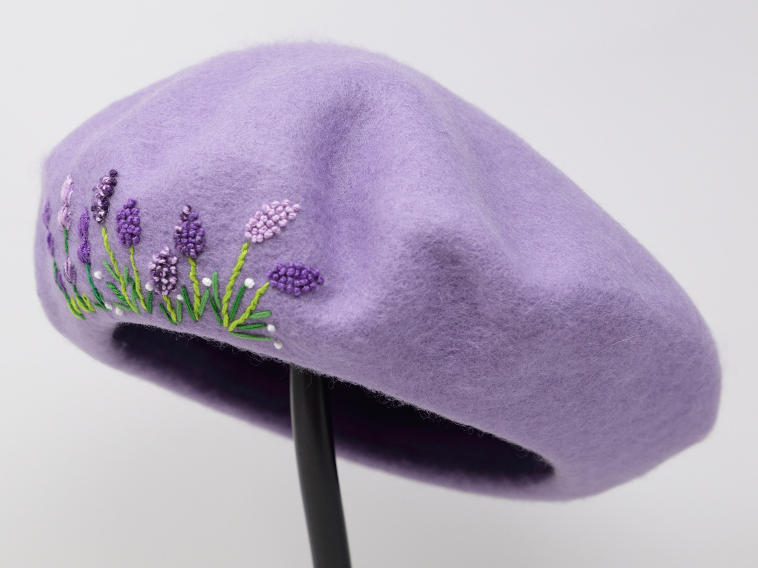 100% Wool Beret Hat, Handmade Winter French Cap Hand Embroidered ...