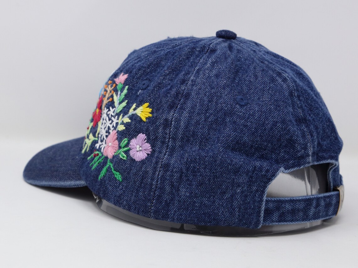 Flower Embroidered Baseball Cap Large Hand Embroidered Flower - Etsy