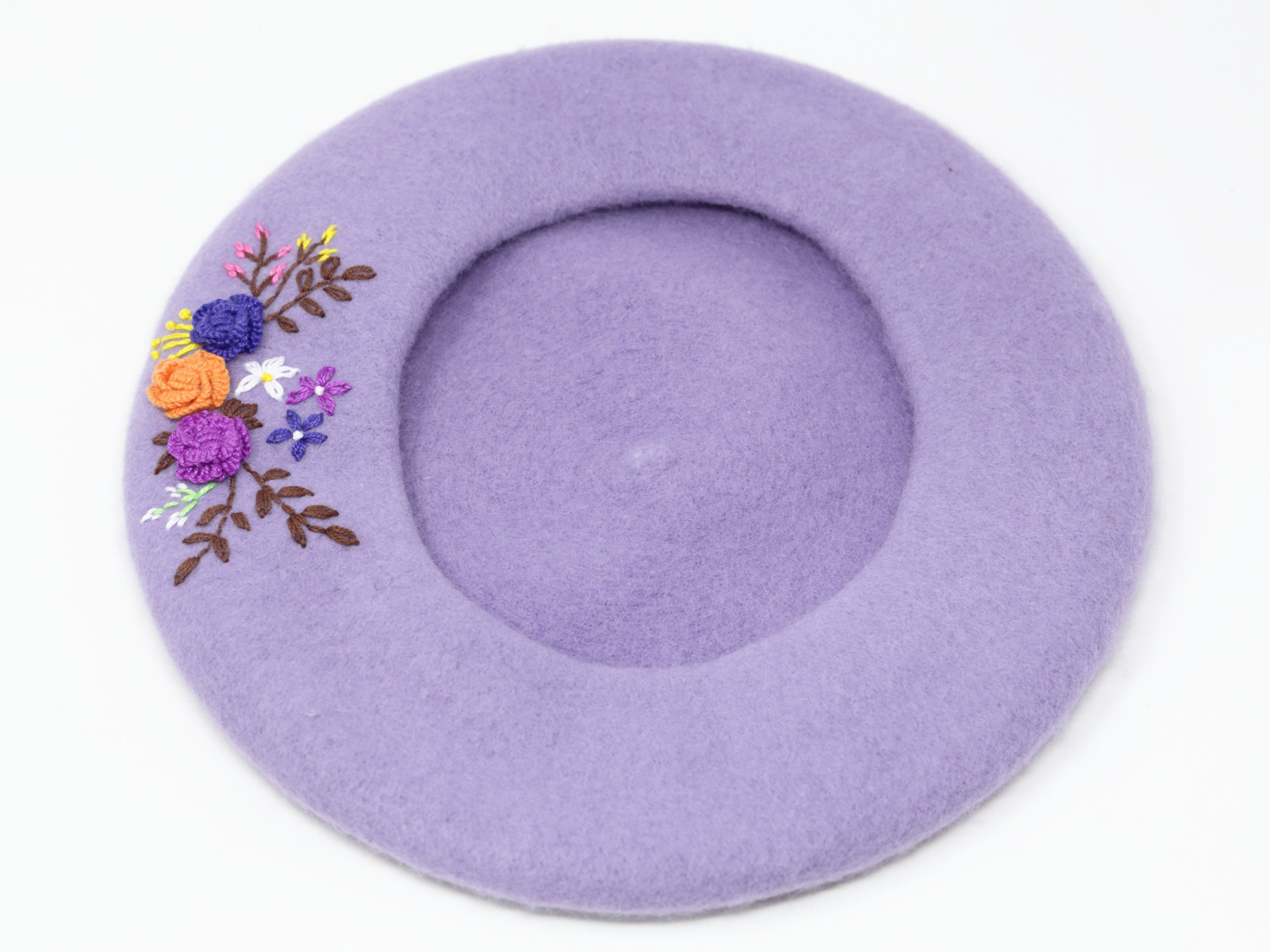 Beret Hat Flower Hat Wool Beret Hand Embroidered Hat | Etsy