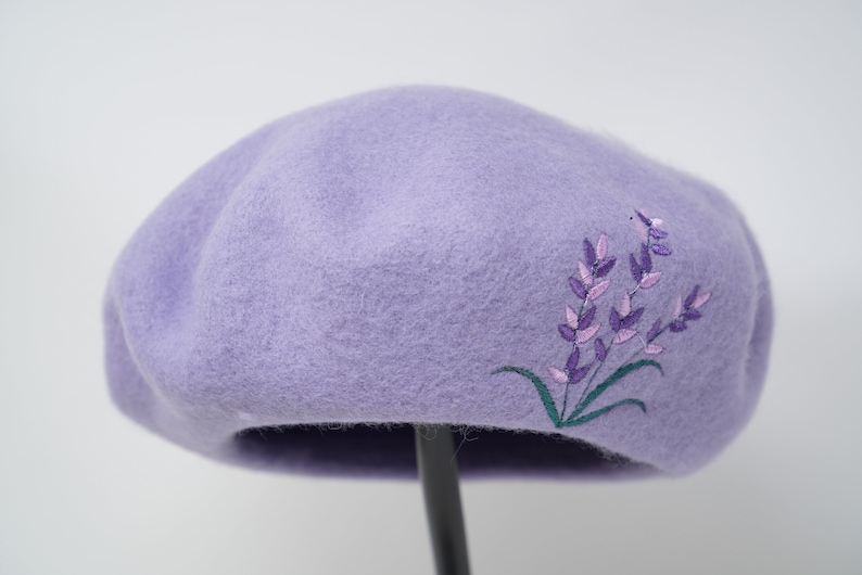 Embroidered Wool Beret Cap, Purple Lavender Winter Wool Beret Hat, 100% ...