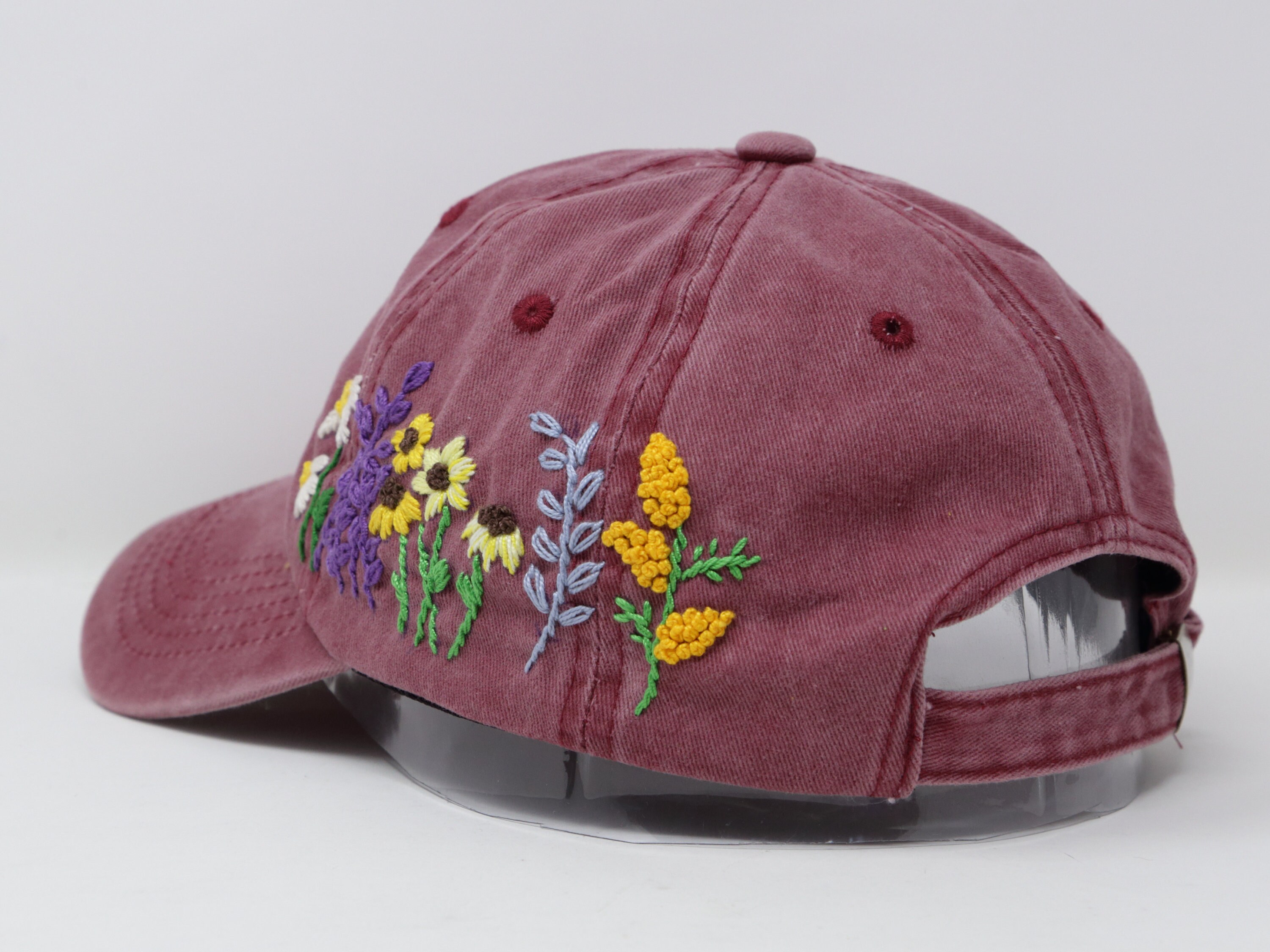 Wash Cotton Red Baseball Cap Hand Embroidered Flower Hat - Etsy