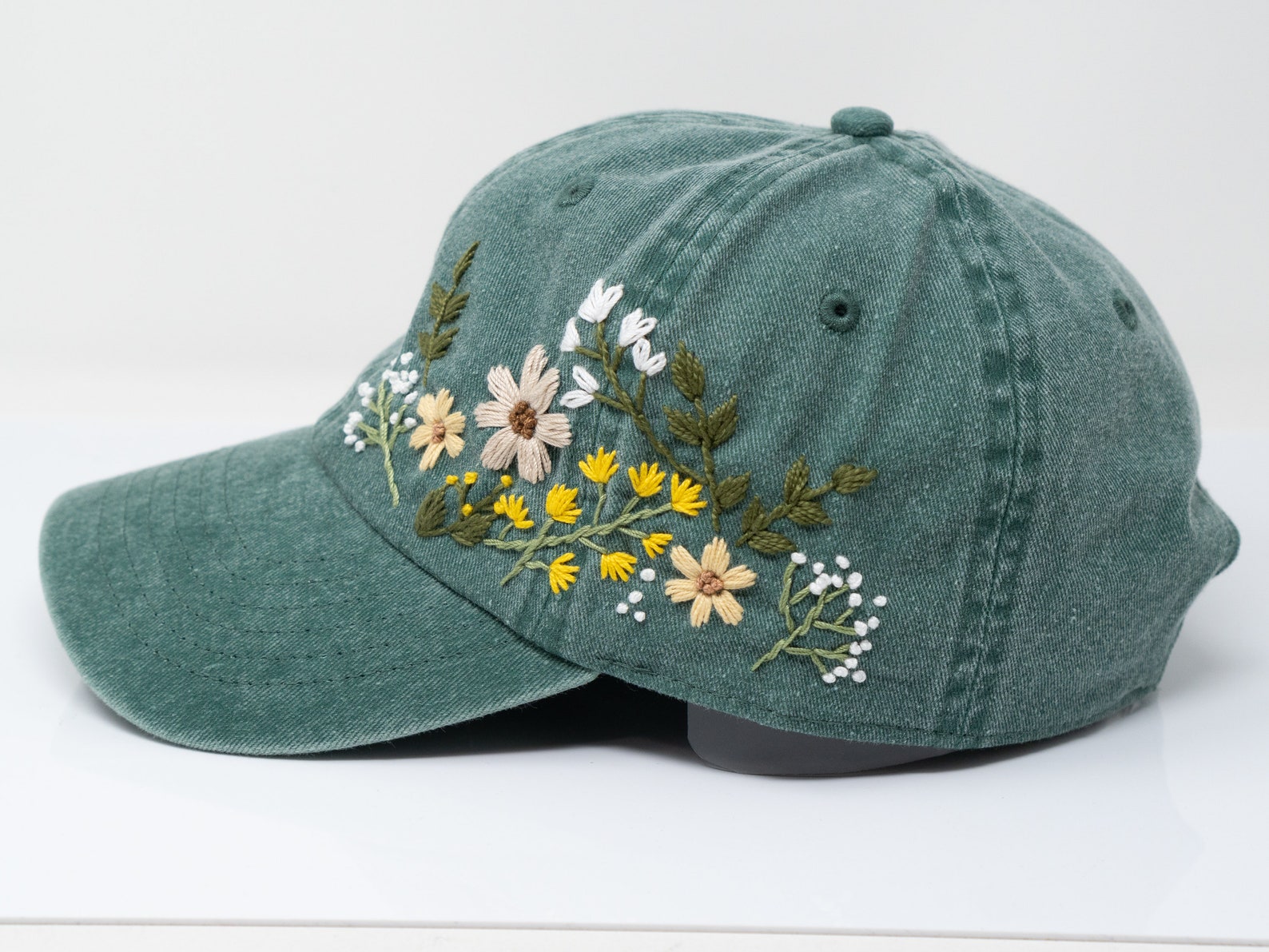 Hand Embroidered Floral Baseball Cap | 100% Cotton Hat | Botanical ...
