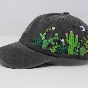 Cactus Embroidered Wash Cotton Baseball Cap, Hand Embroidered Sun Hat ...