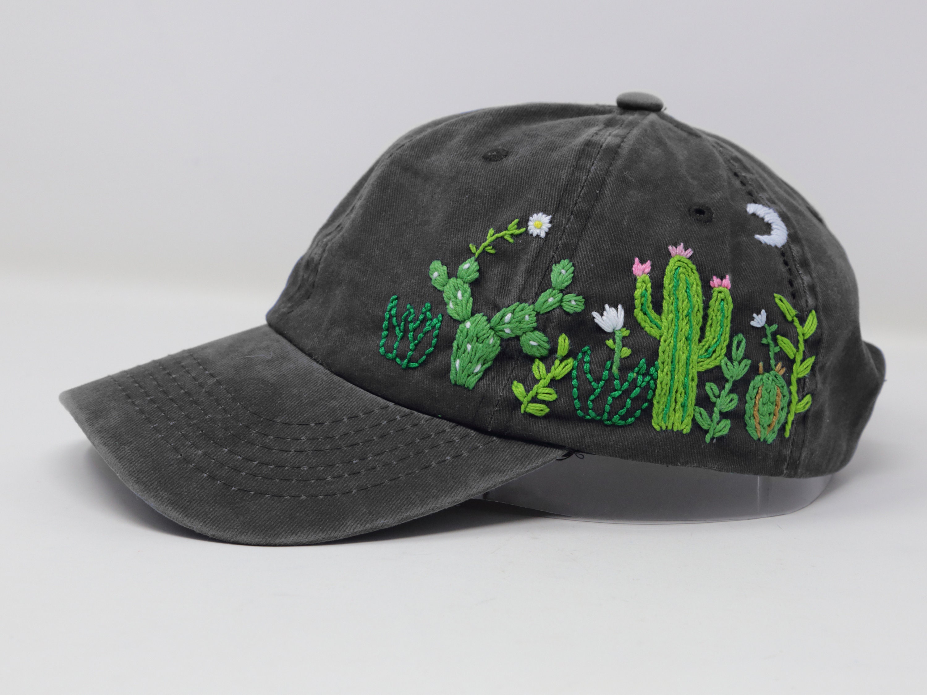 Cactus Embroidered Wash Cotton Baseball Cap, Hand Embroidered Sun Hat ...