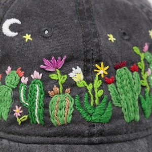 Cactus Theme Baseball Cap, Hand Embroidered Handmade Wash Cotton ...