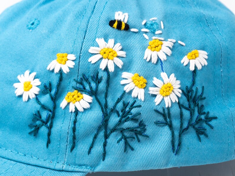 Feminine Daisy Flower Power: Hand-embroidered Blossom Bee Design on ...