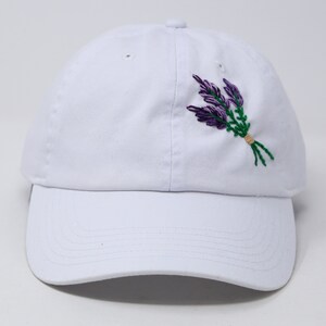 Hand Embroidered Lavender Flower Cotton Baseball Cap, Hand Embroidered ...