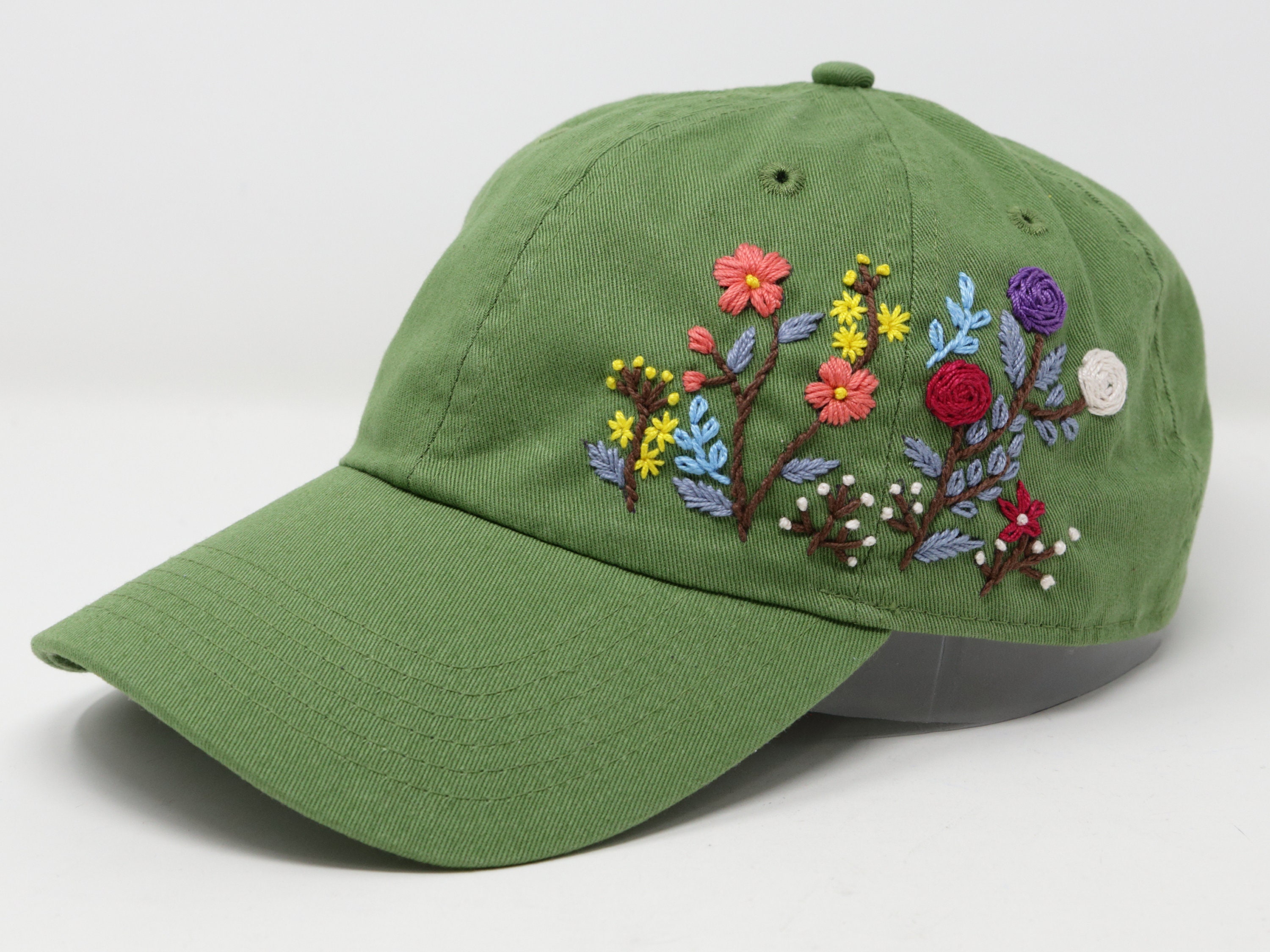 Hand Embroidered Flower Garden Cotton Baseball Cap Hand - Etsy