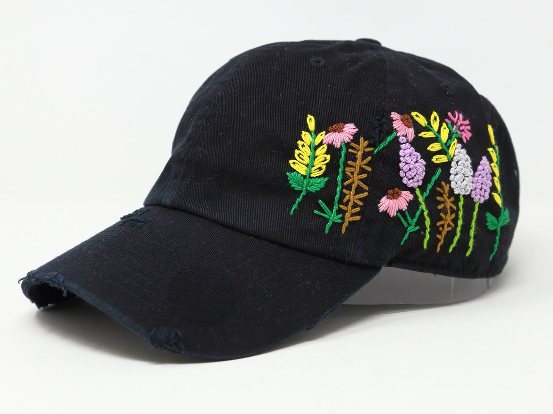 Hand Embroidered Wash Cotton Ripped Baseball Cap Hand - Etsy