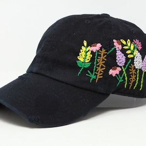 Hand Embroidered Wash Cotton Ripped Black Color Baseball Cap, Hand ...