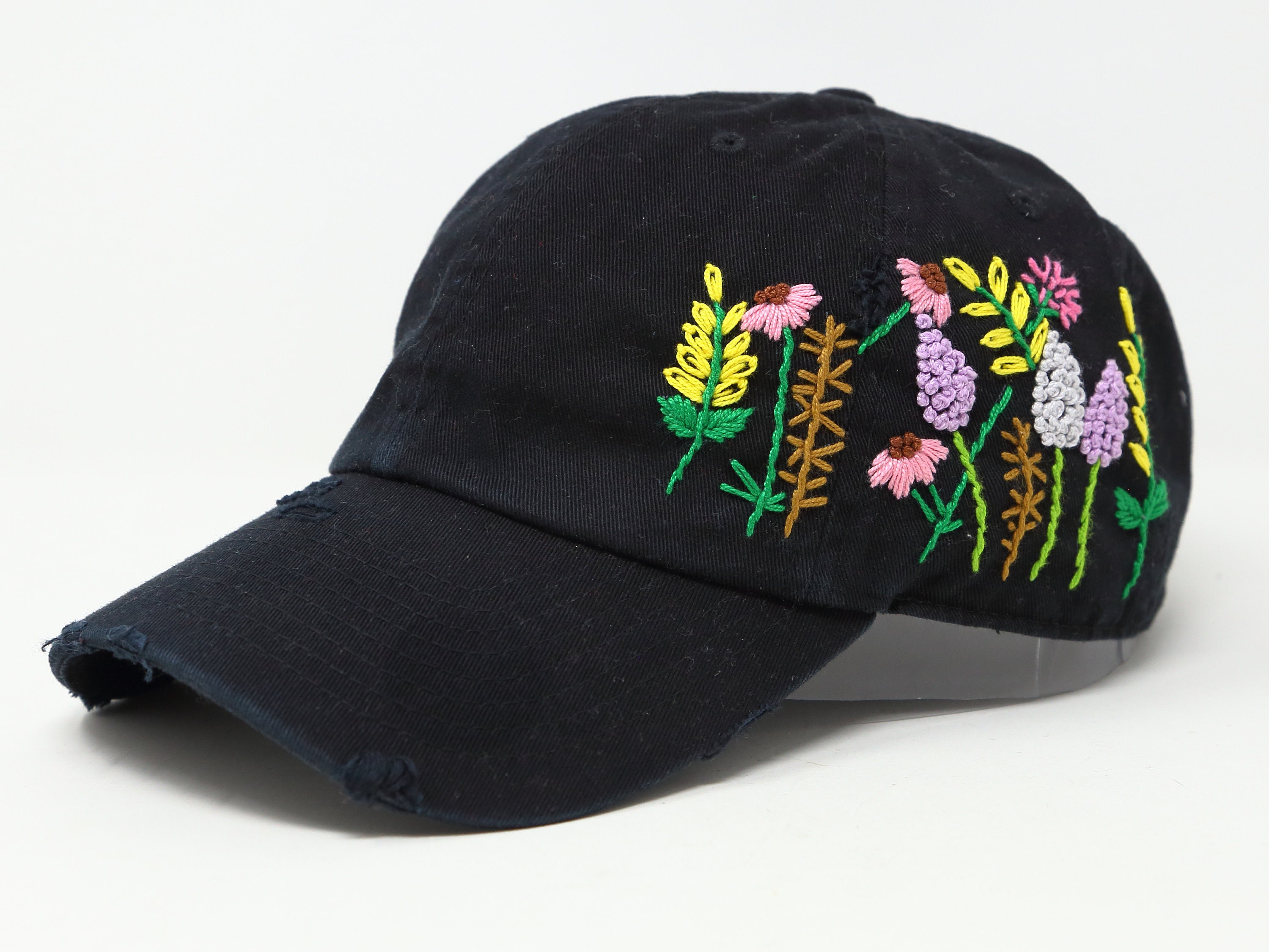 Hand Embroidered Wash Cotton Ripped Baseball Cap Hand - Etsy