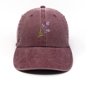 Lavender Flower Embroidered Baseball Cap, Washed Cotton Curve Brim ...