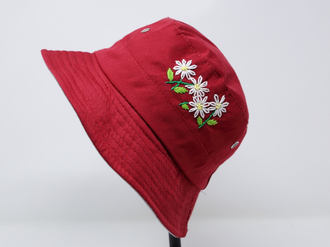 Hand Embroidered Daisy Flower Bucket Hat Lightweight Foldable | Etsy