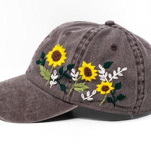 Hand Embroidered Handmade Sun Flower Baseball Cap, Unique Summer Hat ...