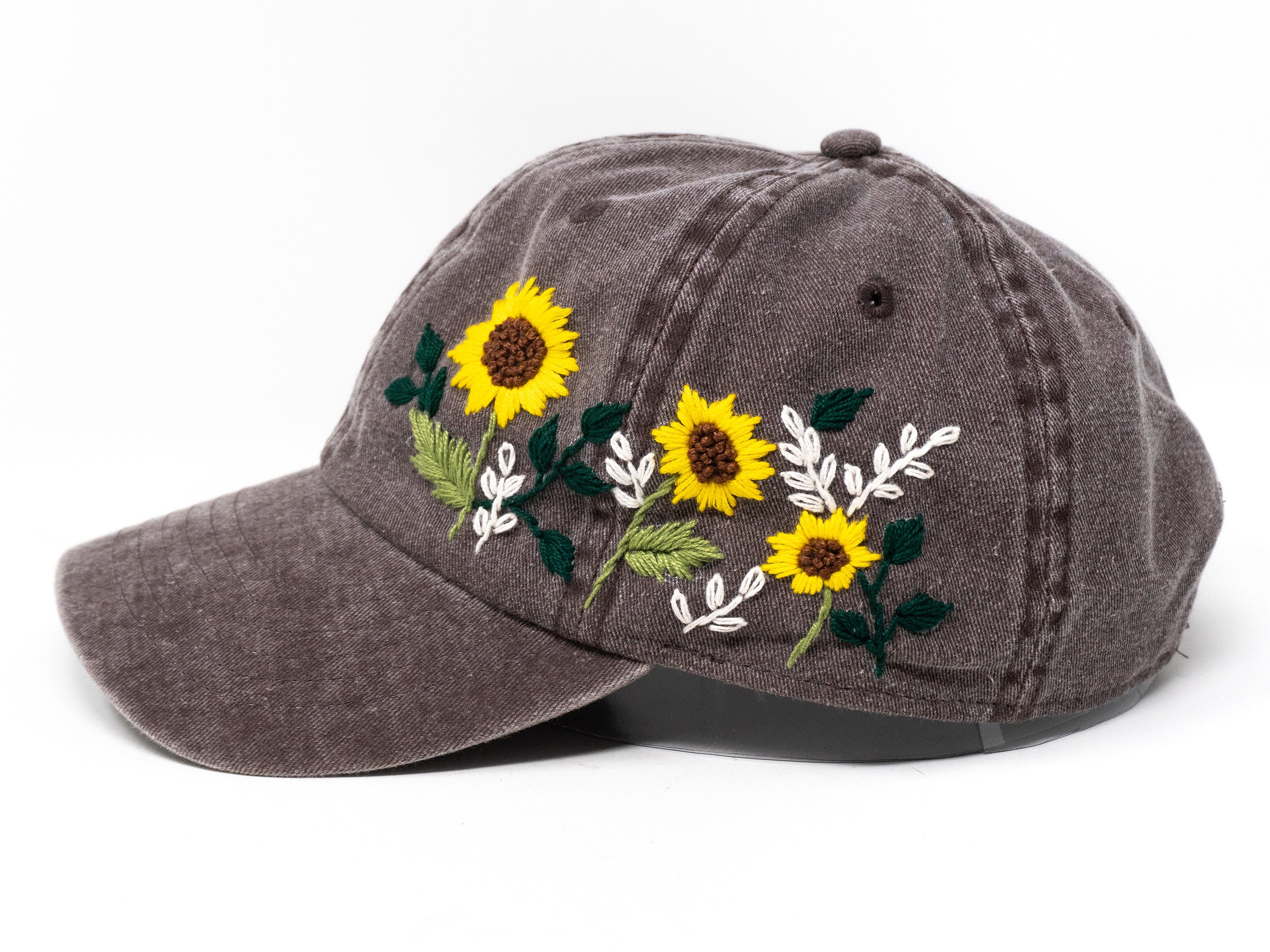 Hand Embroidered Handmade Sun Flower Baseball Cap, Unique Summer Hat ...