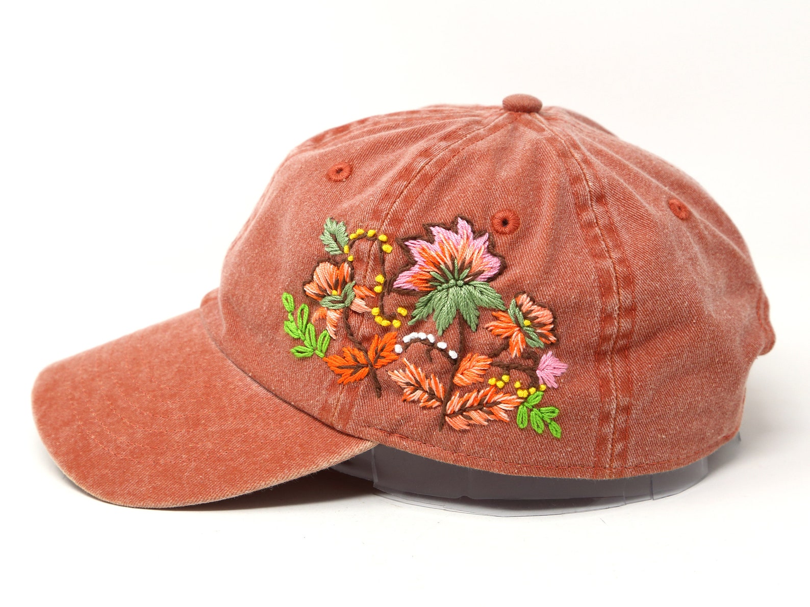 Hand Embroidered Orange Autumn Flower Cotton Baseball Cap - Etsy