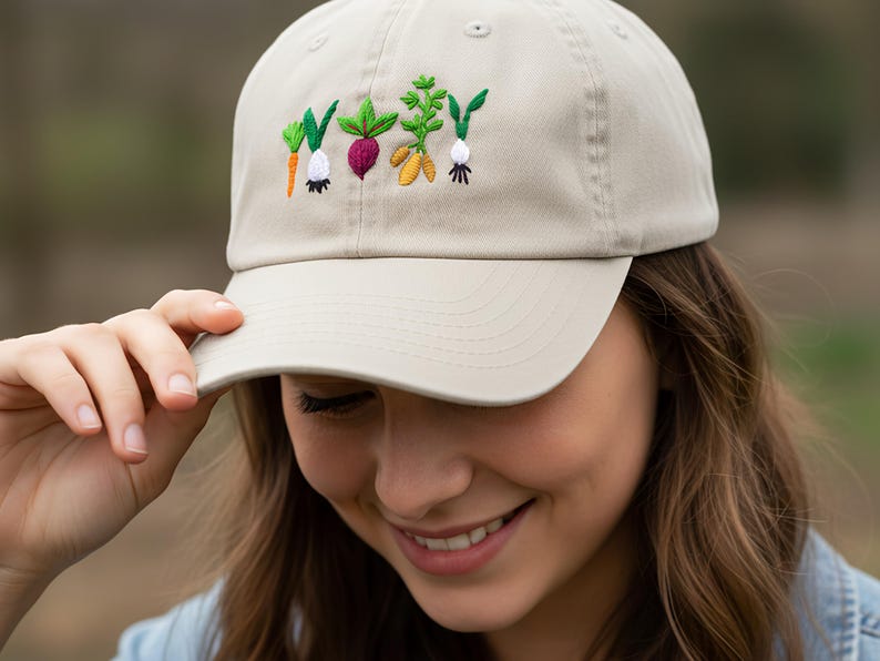 Hand Embroidered Mixed Vegetable Vege Garden Baseball Hat, Curved Brim ...