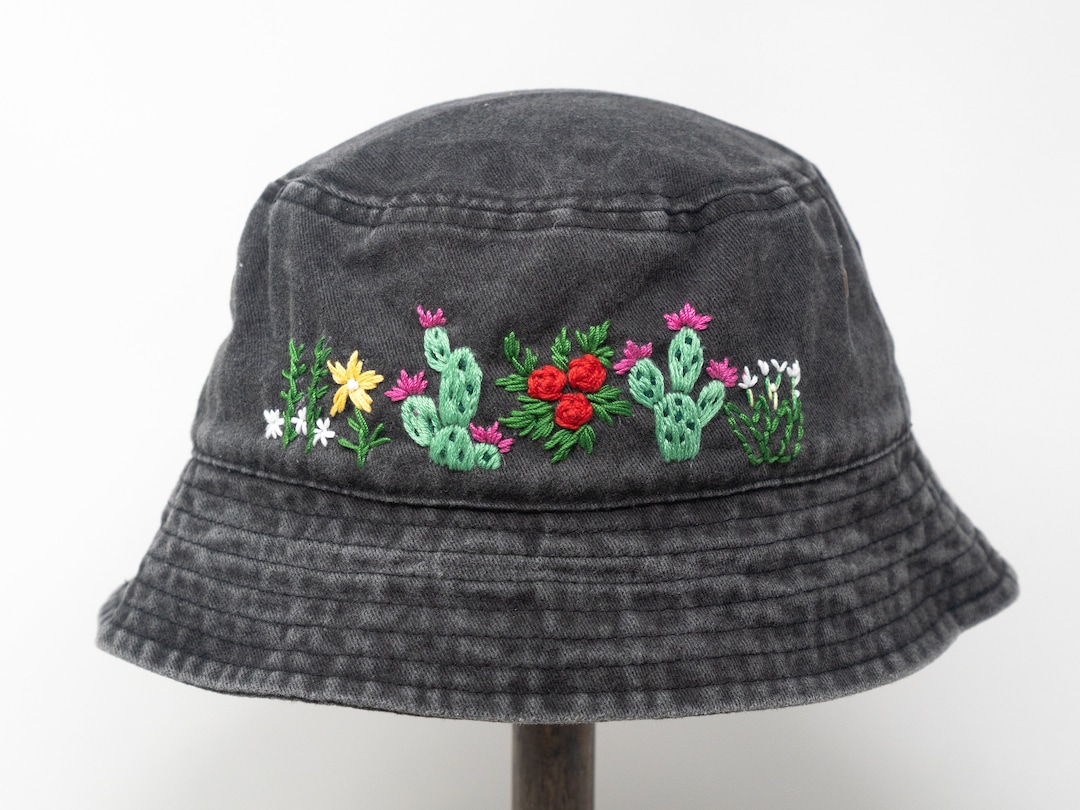 Nature-inspired Bucket Cap: Washed Cotton Hat With Cactus Rose Aloe ...