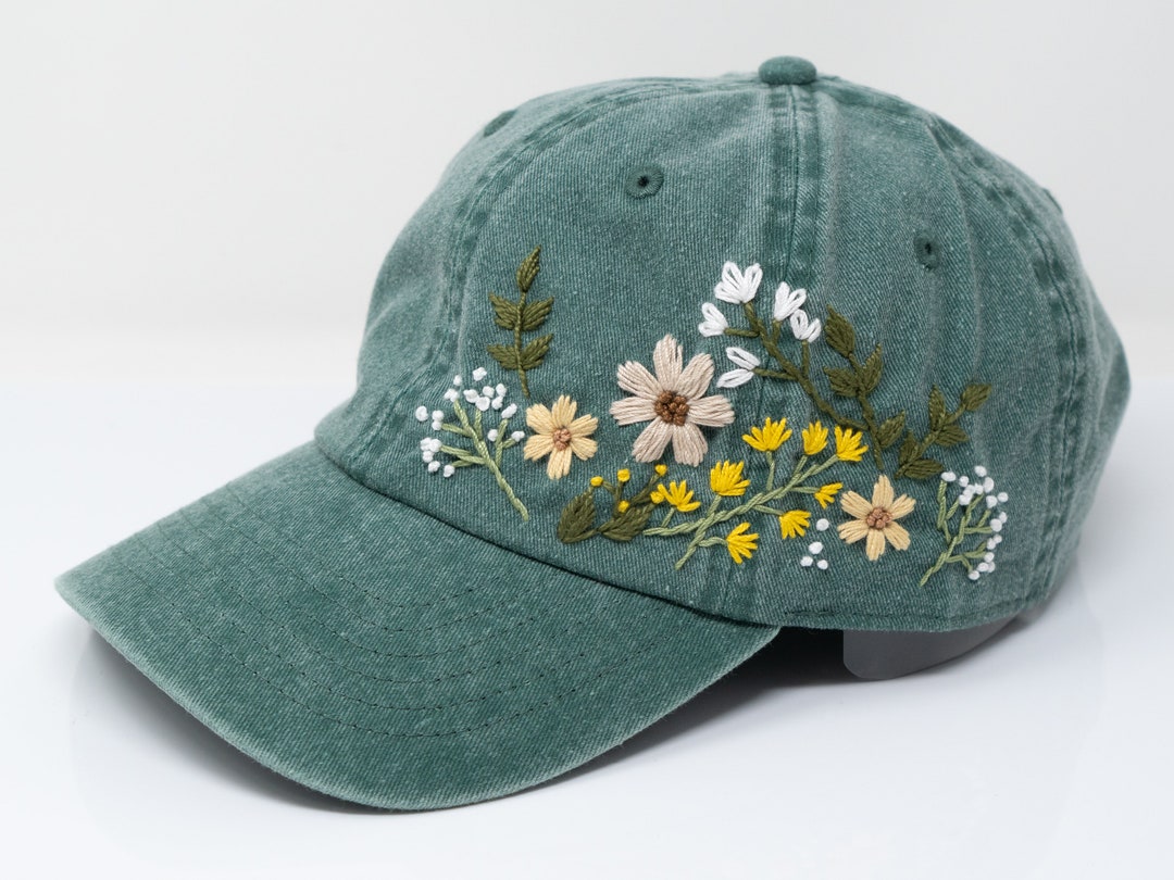 Hand Embroidered Floral Baseball Cap | 100% Cotton Hat | Botanical ...