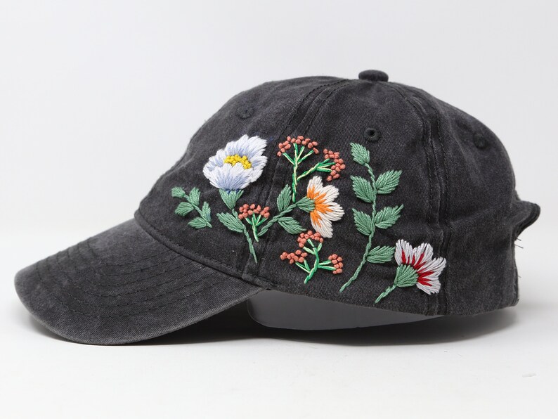 Hand Embroidered Big Flower Mix Garden Baseball Hat, Curved Brim ...
