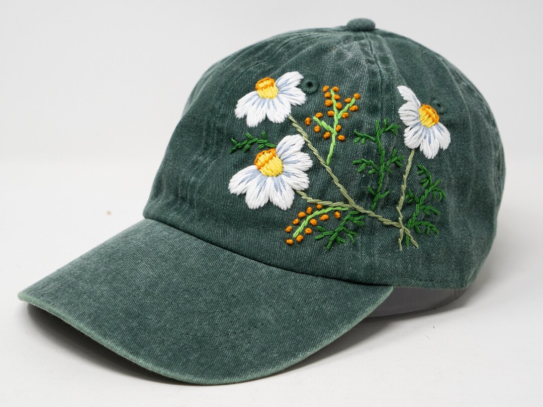Hand Embroidered Daffodils Flower Hat Cap, Wash Cotton Baseball Cap, 2 ...