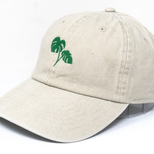 Monstera Embroidered Tropical Plant Green Leaf Baseball Cap, Washed ...