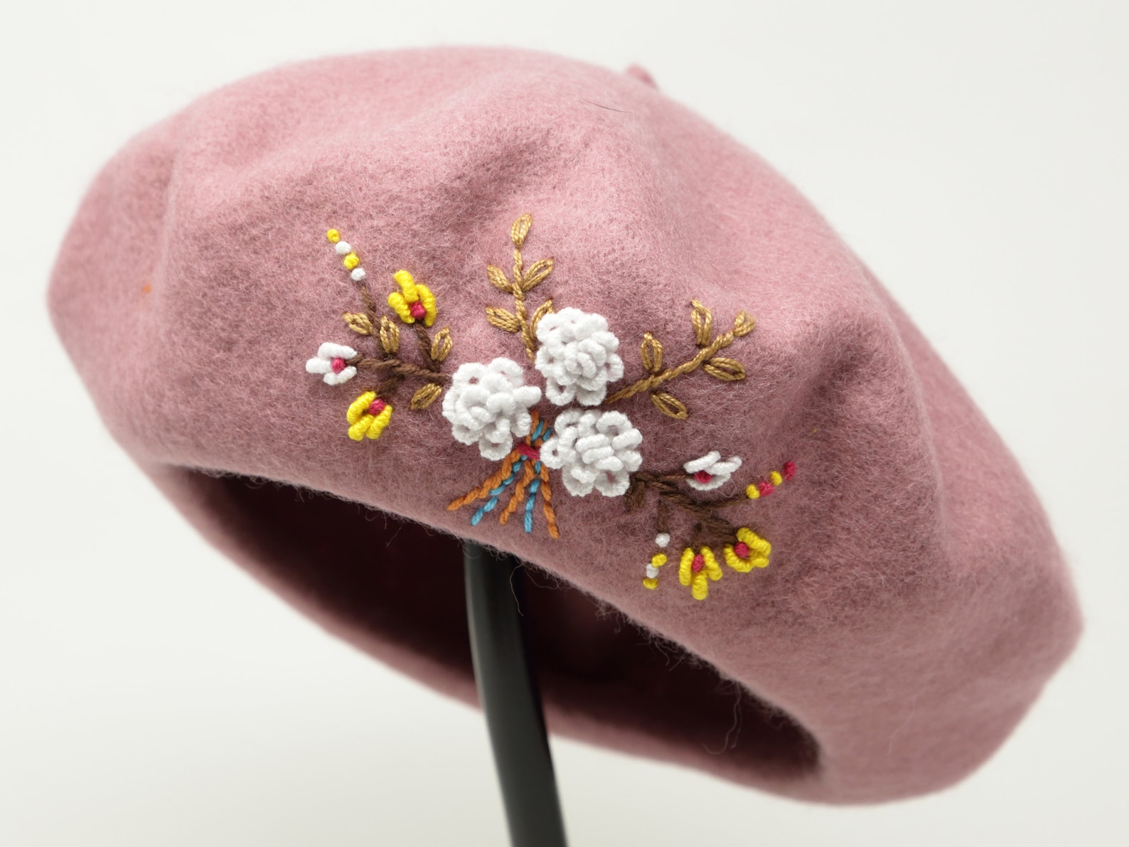 100% Wool Beret Hat Winter French Cap W/ Hand Embroidered | Etsy