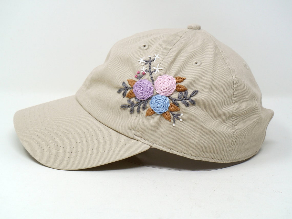 100% Cotton Baseball Cap Hand Embroidered Rose Flower Hat - Etsy