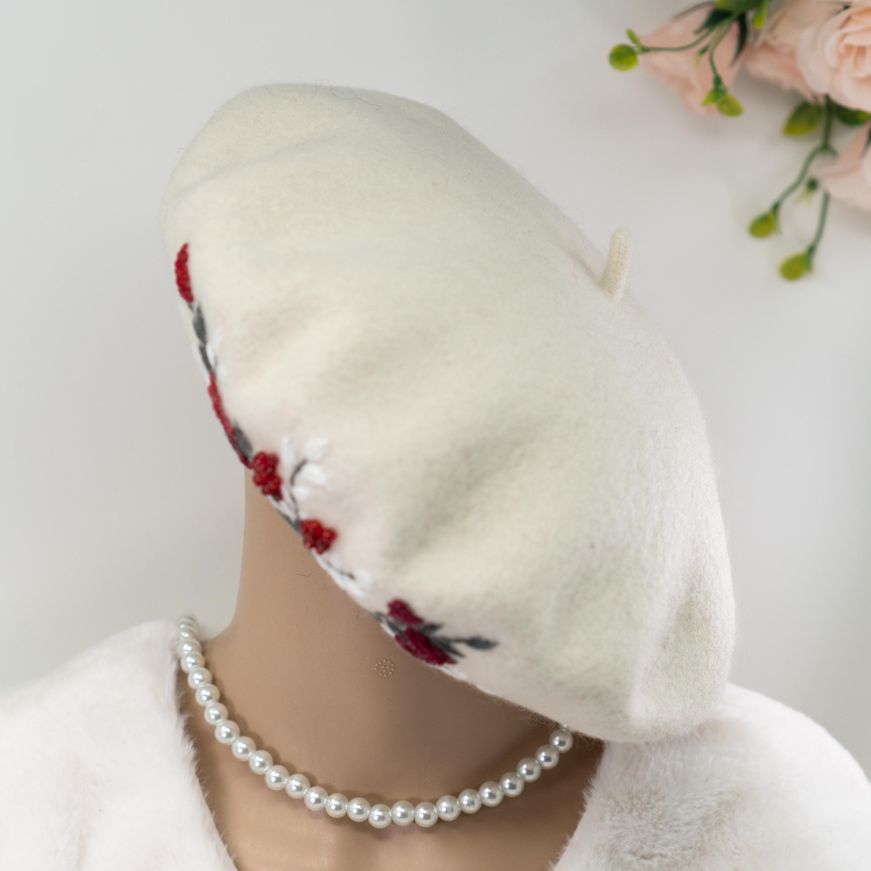 Unique Hand Embroidered Wool Beret - French Hat With Floral Design ...