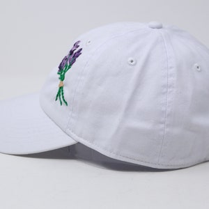 Hand Embroidered Lavender Flower Cotton Baseball Cap, Hand Embroidered ...