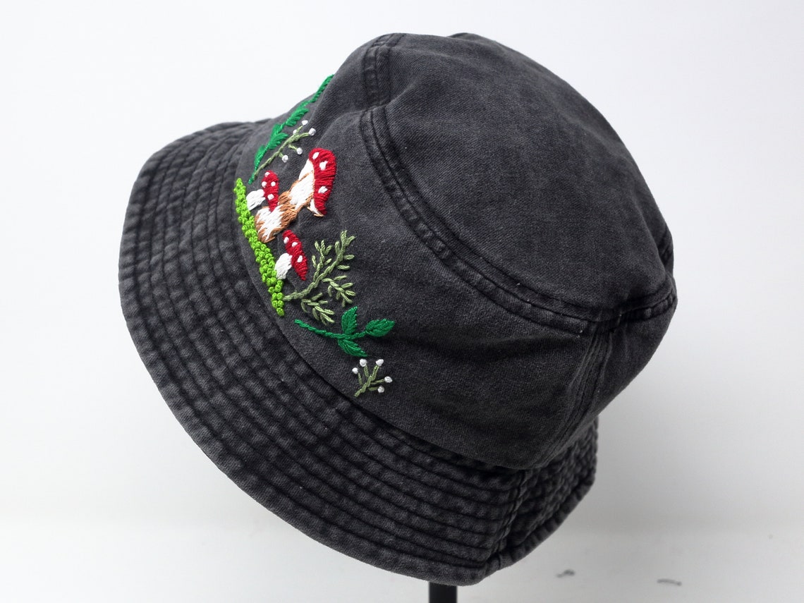 Washed Cotton Hand Embroidered Bucket Hat Hand Embroidered Etsy