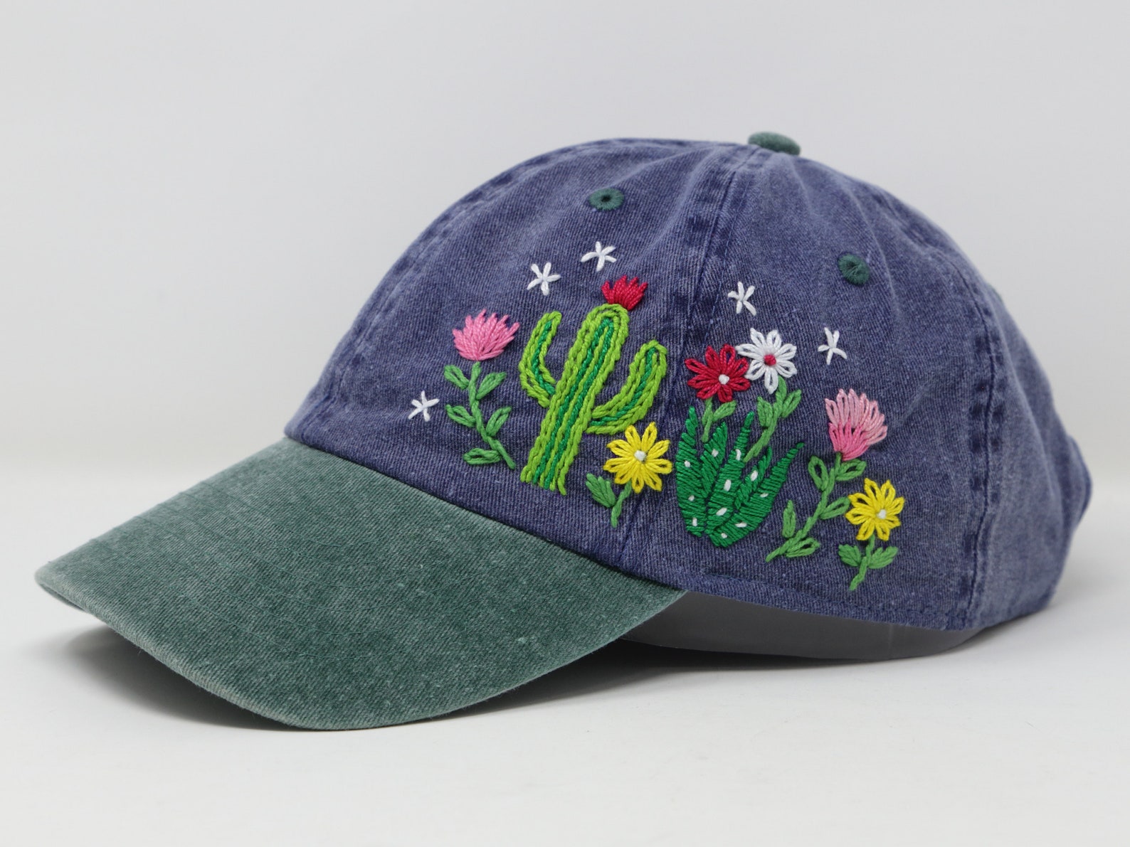Hand Embroidered Cactus Cacti Hat Cap Wash Cotton Baseball - Etsy