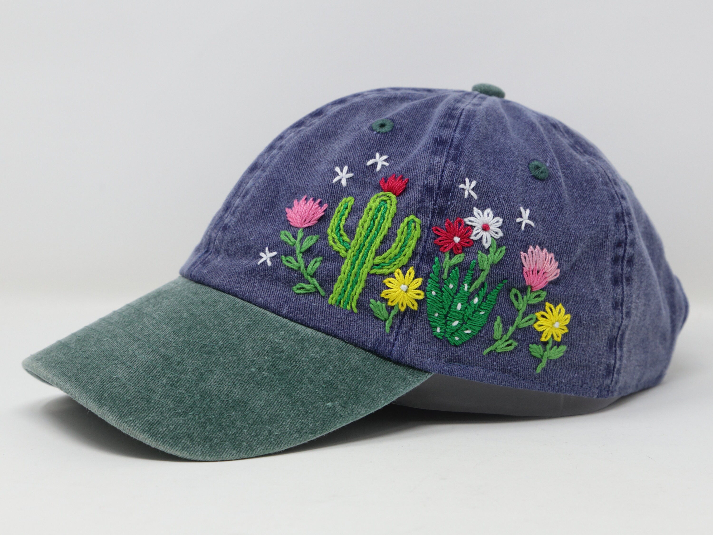 Hand Embroidered Cactus Cacti Hat Cap Wash Cotton Baseball | Etsy