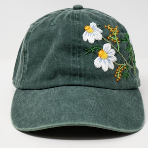 Hand Embroidered Daffodils Flower Hat Cap, Wash Cotton Baseball Cap, 2 ...