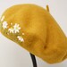 Handmade Hand Embroidered Mustard Yellow Beret Wild White Daisy Flower ...