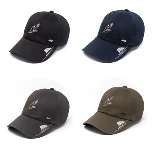 Lavender Flower Embroidered Baseball Cap, Washed Cotton Curve Brim ...