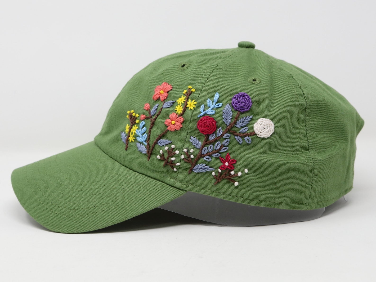 Hand Embroidered Flower Garden Cotton Baseball Cap Hand - Etsy