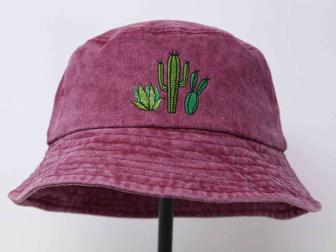 Washed Cotton Bucket Hat, Cactus Aloe Theme Embroidered Sun Hat, Short ...