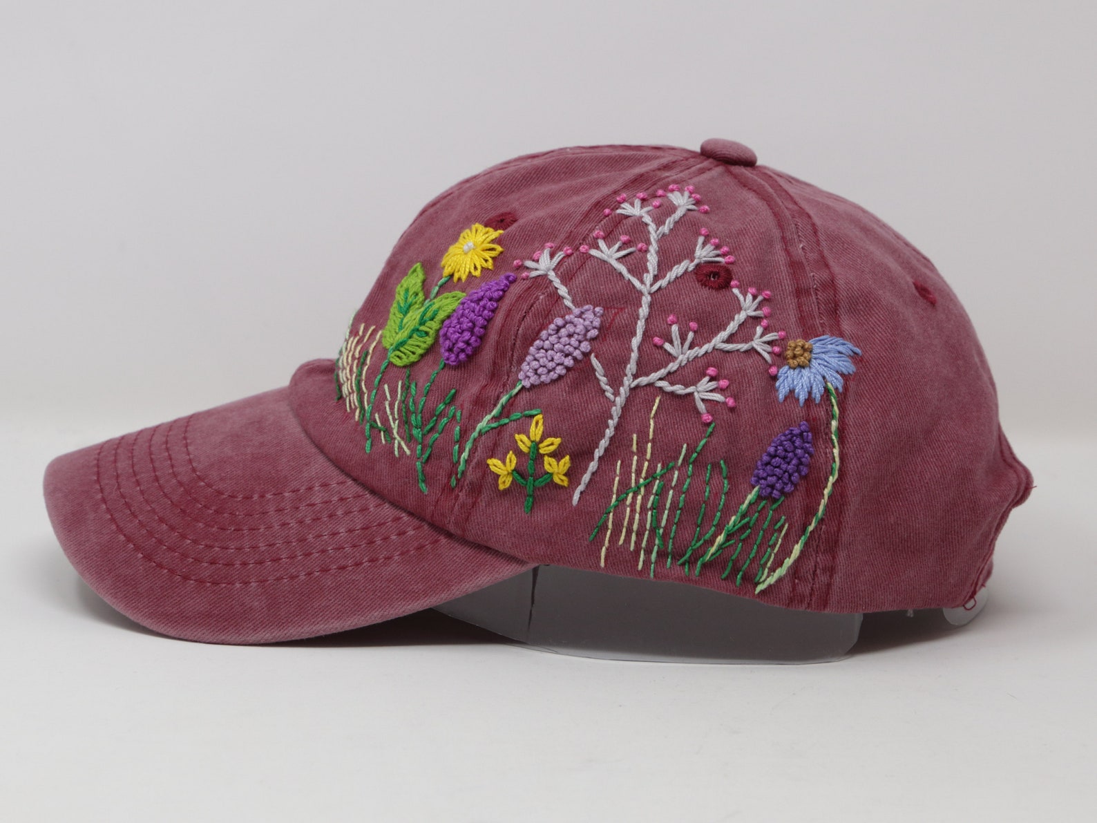 Wash Cotton Baseball Cap Hand Embroidered Flower Hat Curved | Etsy