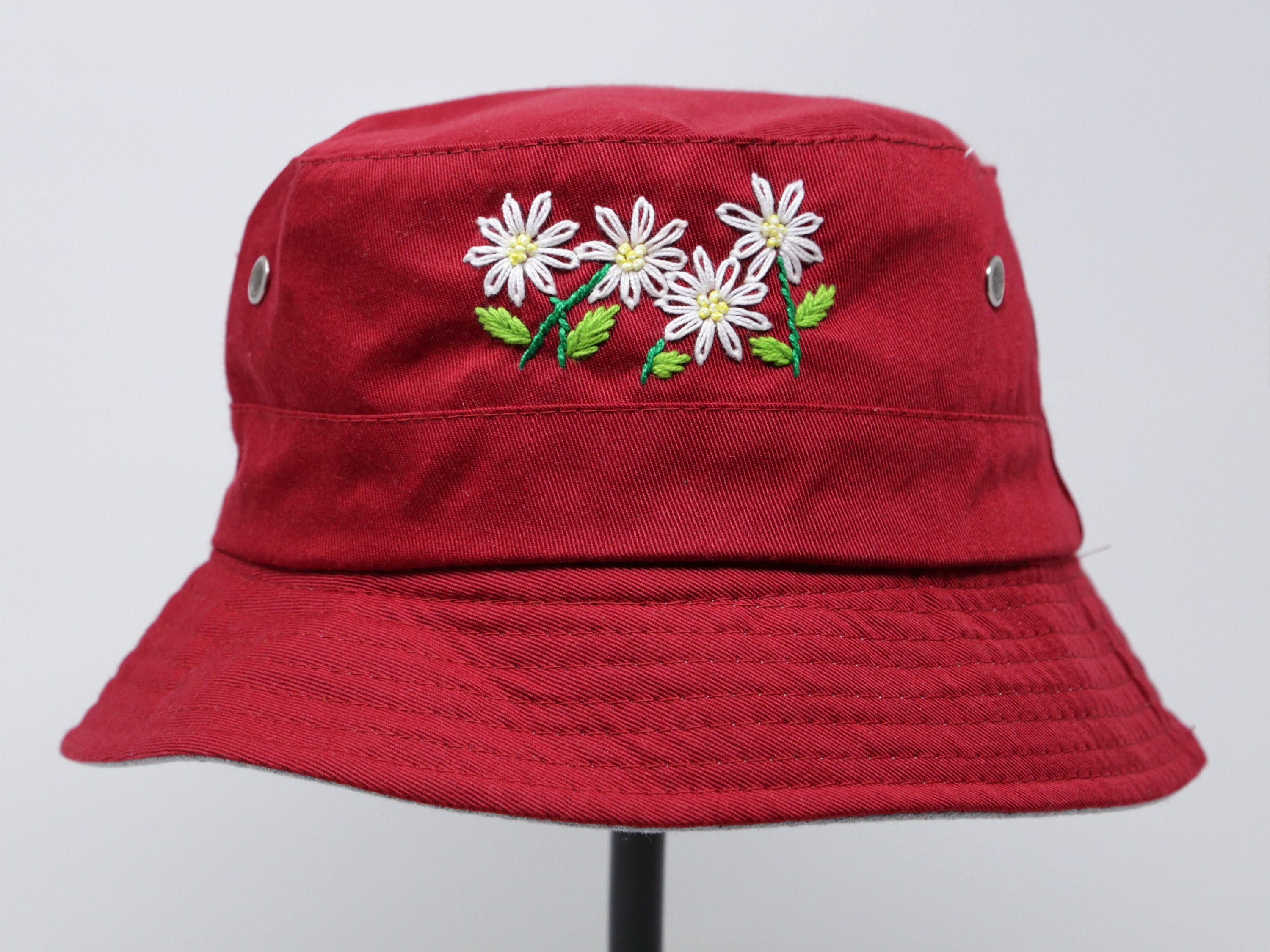 Hand Embroidered Daisy Flower Bucket Hat Lightweight Foldable - Etsy