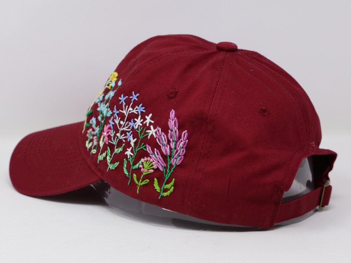 Hand Embroidered Flower Garden Cotton Baseball Cap Hand - Etsy