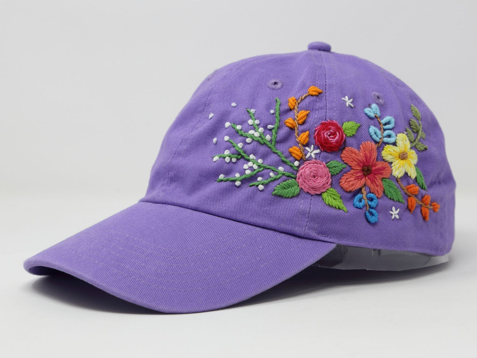 Hand Embroidered Multi Color Flower Cotton Baseball Cap Hand | Etsy