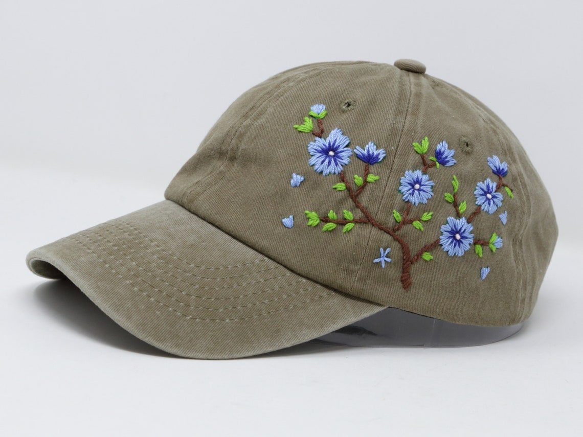Wash Cotton Baseball Cap Hand Embroidered Green Flower Hat - Etsy