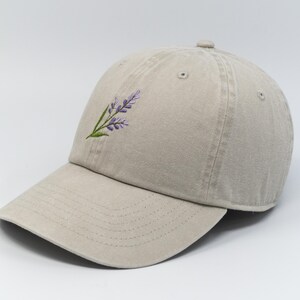 Lavender Flower Embroidered Baseball Cap, Washed Cotton Curve Brim ...