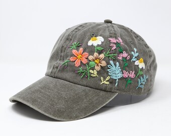 Wash Cotton Baseball Cap Hand Embroidered Mushroom Flower - Etsy