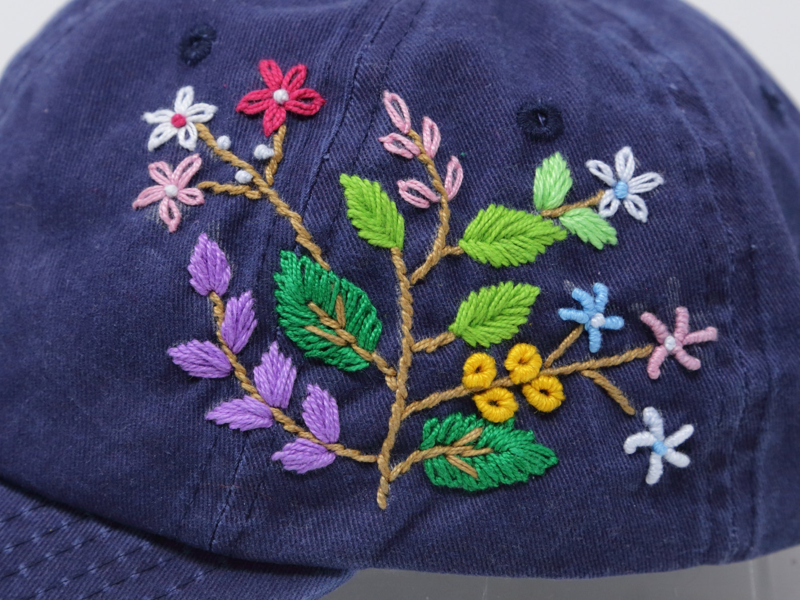 Wash Cotton Baseball Cap Hand Embroidered Flower Hat Curved - Etsy